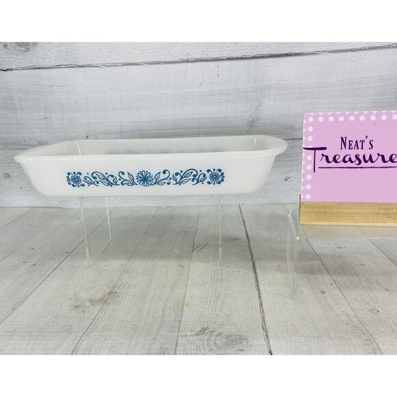 Glasbake | Kitchen | Mcm Glasbake J224 Ovenware Milk Glass Blue Floral ...